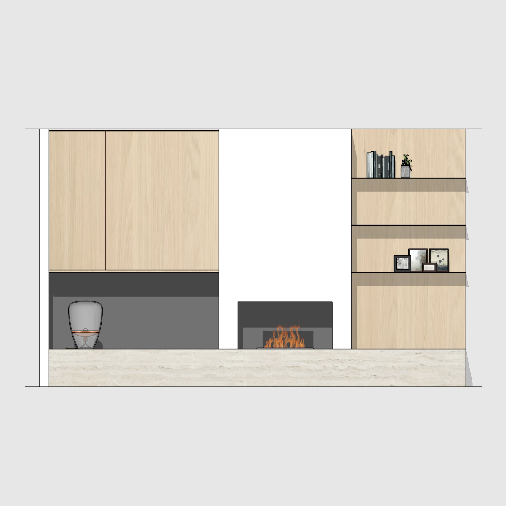 Houtmerk - Kast Fumo 07 - Hoge kastenwand voor haard met stalen ...