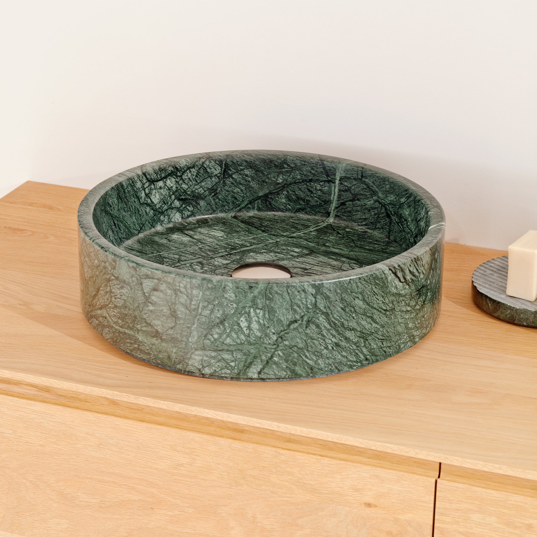 Natuursteen Waskom Perla Indian Green – Rond | Houtmerk