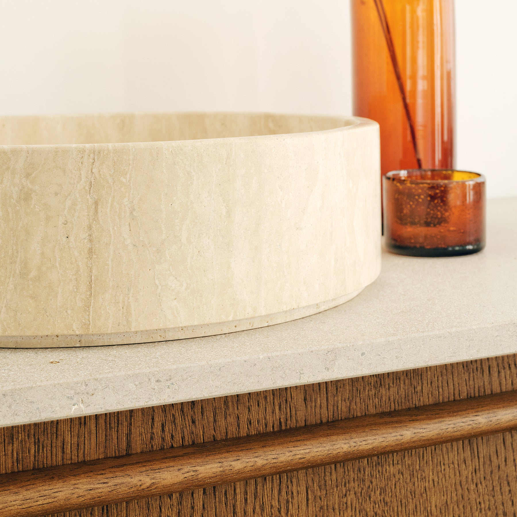 Natuursteen Waskom Perla Travertin – Rond | Houtmerk