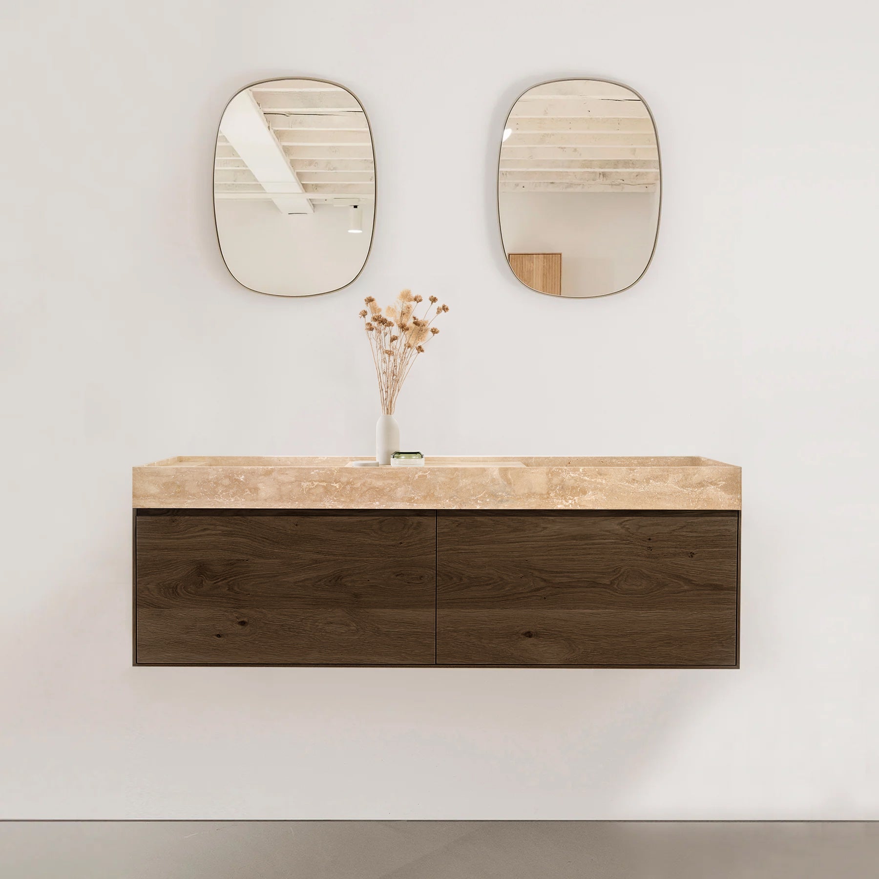 Houtmerk - Badmeubel Legio natuursteen wastafel - Houten lades en ...