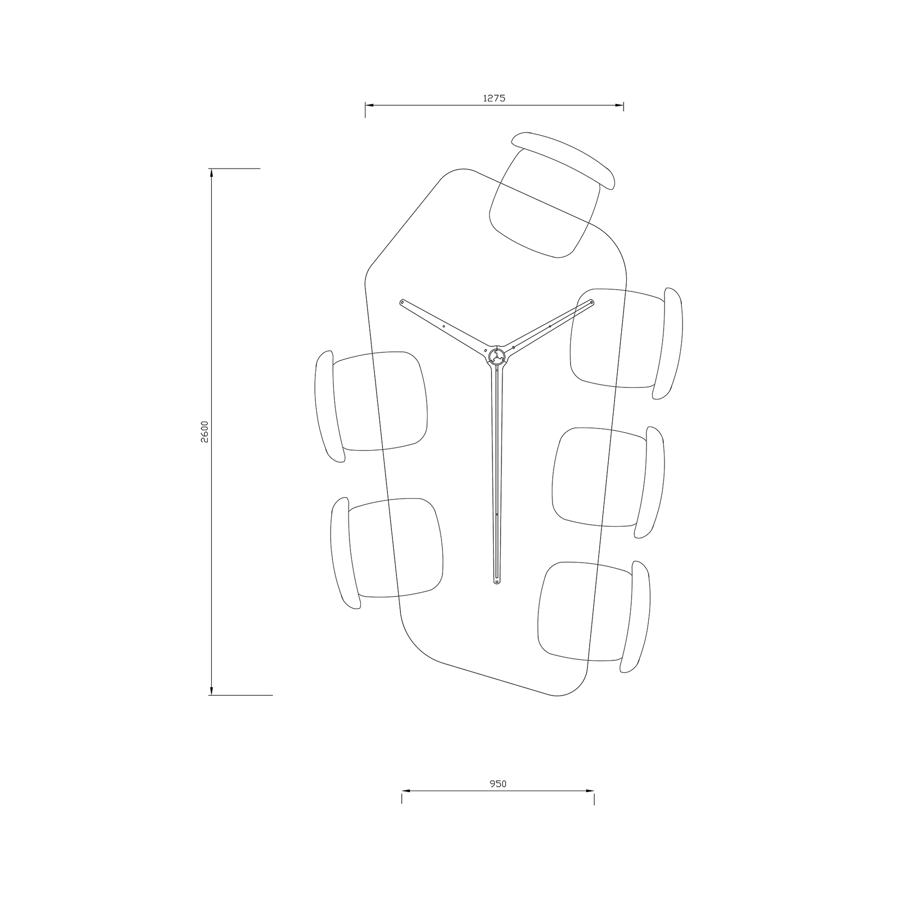 Houtmerk - Tafel Loom Eiken - Organische bladvorm Basalt